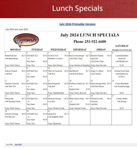 Lunch Specials Monthly Calendar - Reservation Outpost